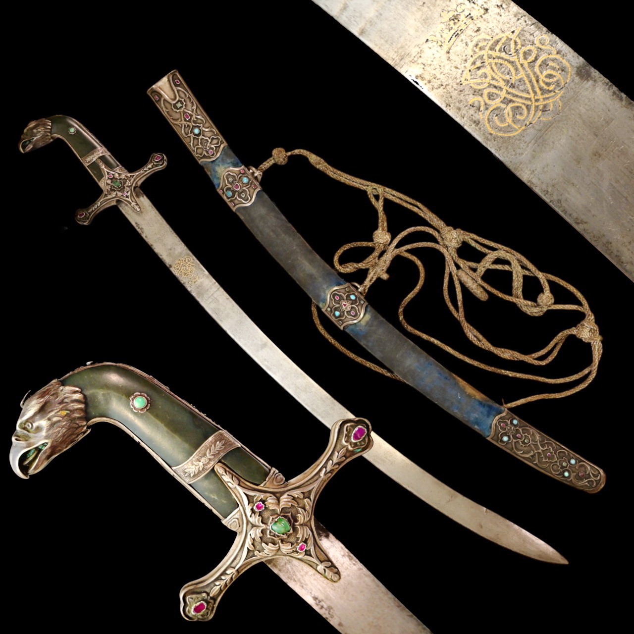 Rare magnate saber with jade hilt and gold monogram on blade, Poland or ...
